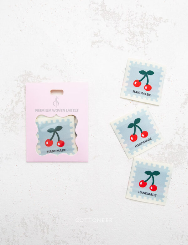 Cherry Blue Woven Labels by Minki Kim | Pack of 8 - Cottoneer Fabrics