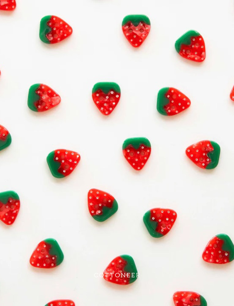 Strawberry Large 1" Buttons by Sarah Hearts | Pack of 6 - Cottoneer Fabrics